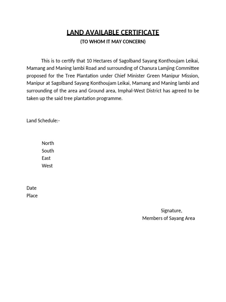 Land Available Certificate | PDF
