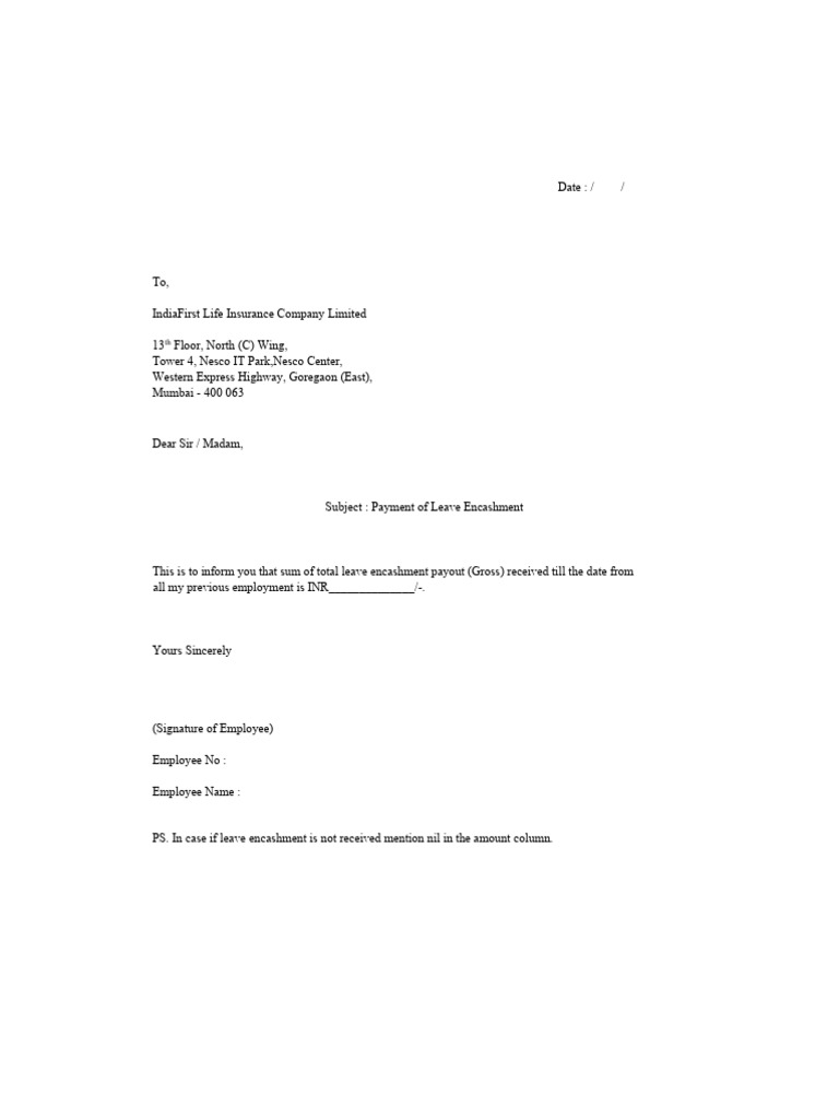 Leave Encashment Form | PDF