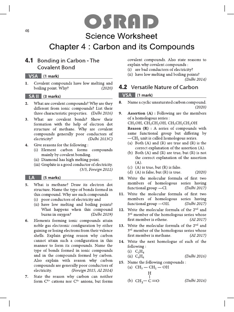 WS-04 - Carbon and Its Compounds | PDF