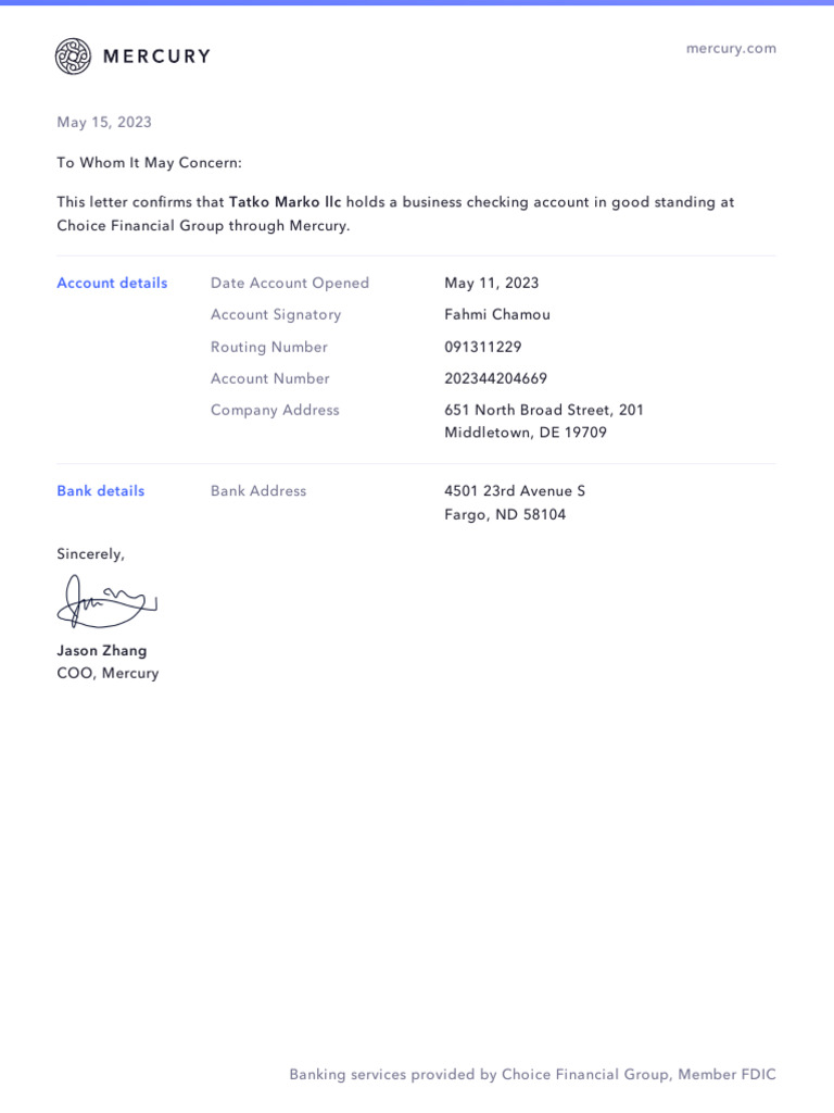 Mercury Bank Letter 4669 | PDF