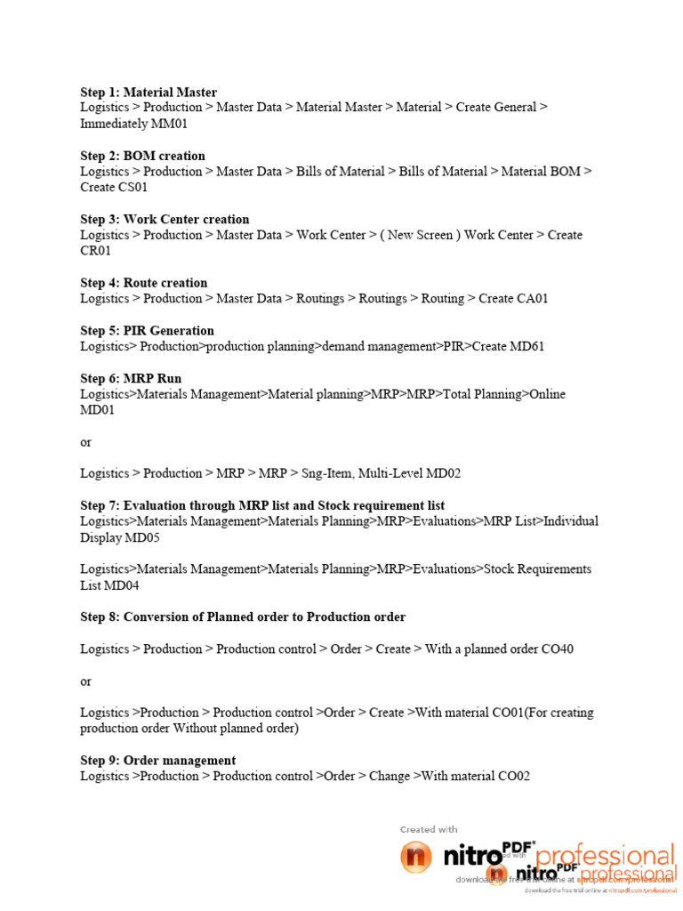 SAP PP Steps | PDF | Computers | Technology & Engineering