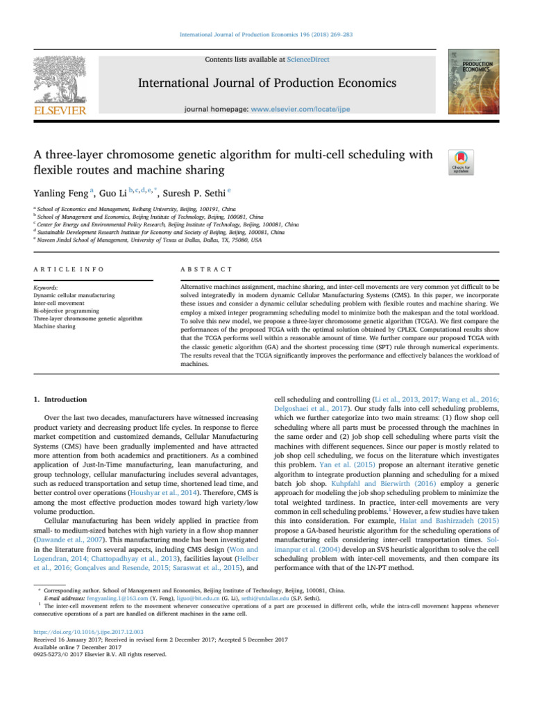 A Three Layer Chromosome Genetic Algorithm For Multi Cell Scheduling With Pdf
