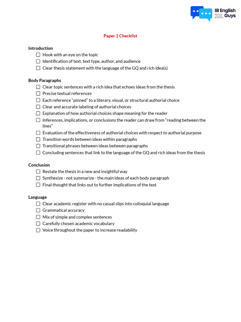 Paper 1 Checklist | PDF