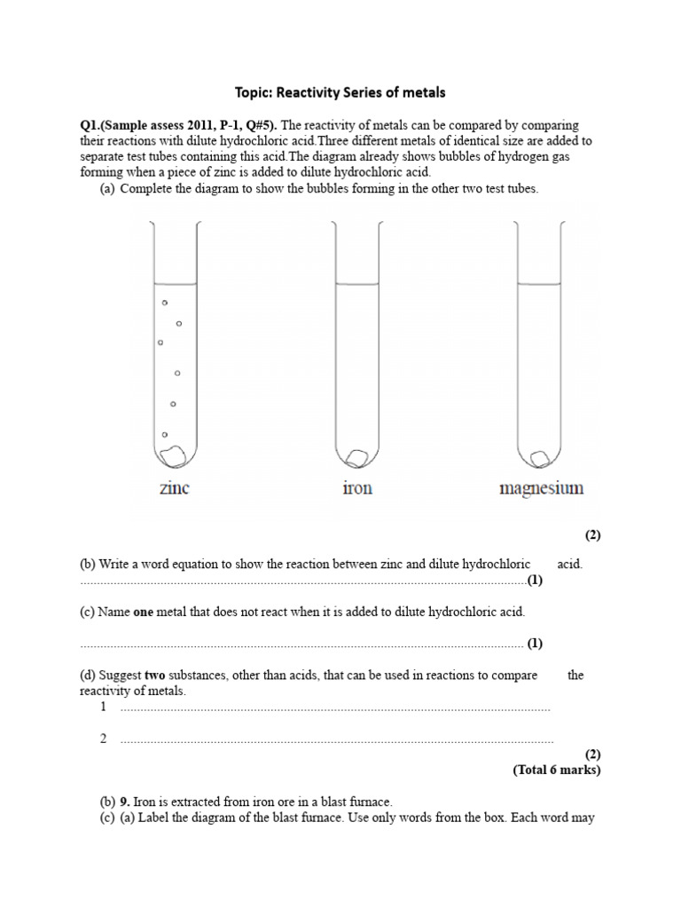 Reactivity Series of Metals | PDF