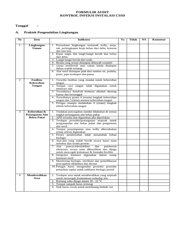 Form Audit CSSD | PDF