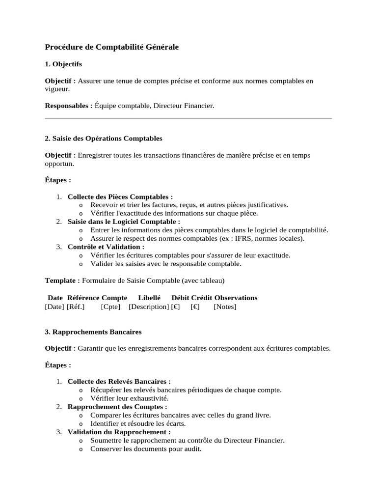 Procédure de Comptabilité Générale | PDF