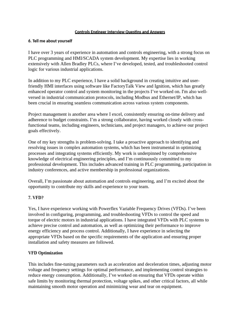Controls Engineer Interview Questins and Answers | PDF