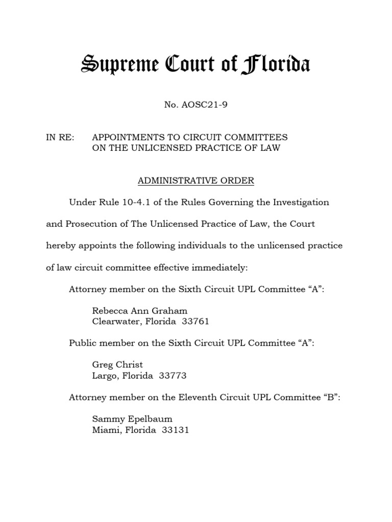 Unlicensed Practice of Law - Circuit Committess - Florida | PDF | Law