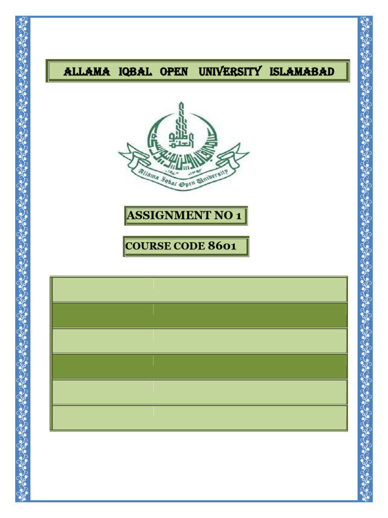 Allama Iqbal Open University Islamabad: Assignment No 1 8601 | PDF