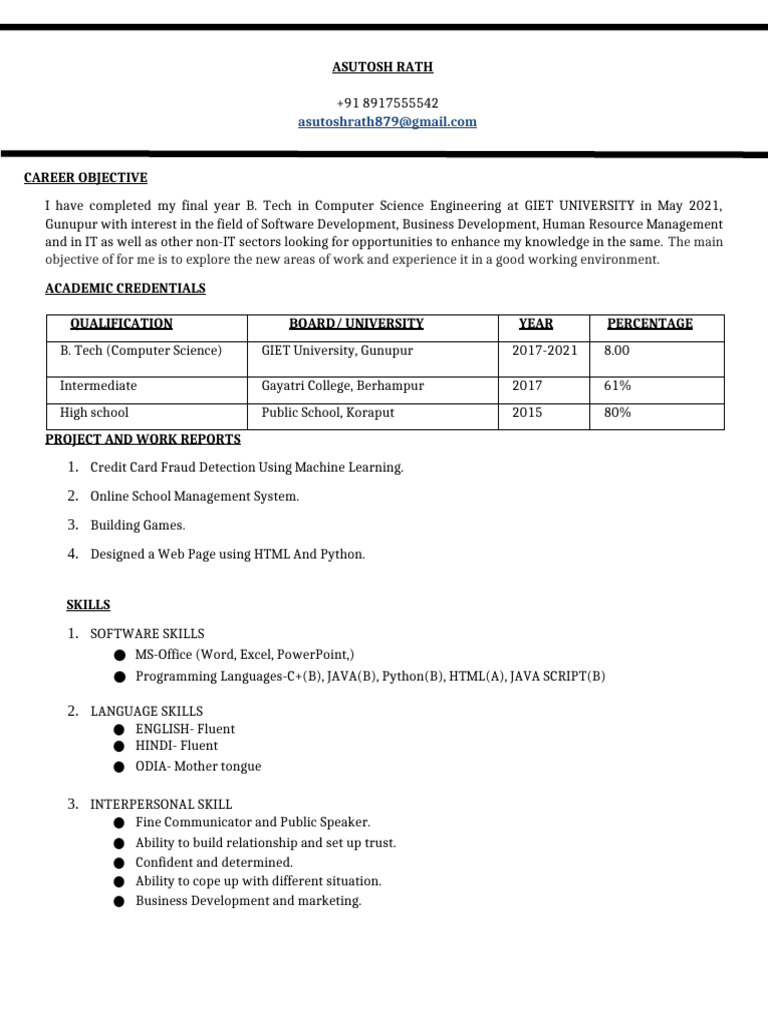 Asutosh Rath: HR Executive Profile | PDF | Human Resource Management ...