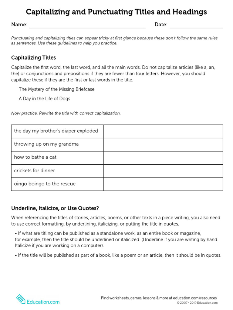 Capitalizing Punctuating Titles Headings | PDF