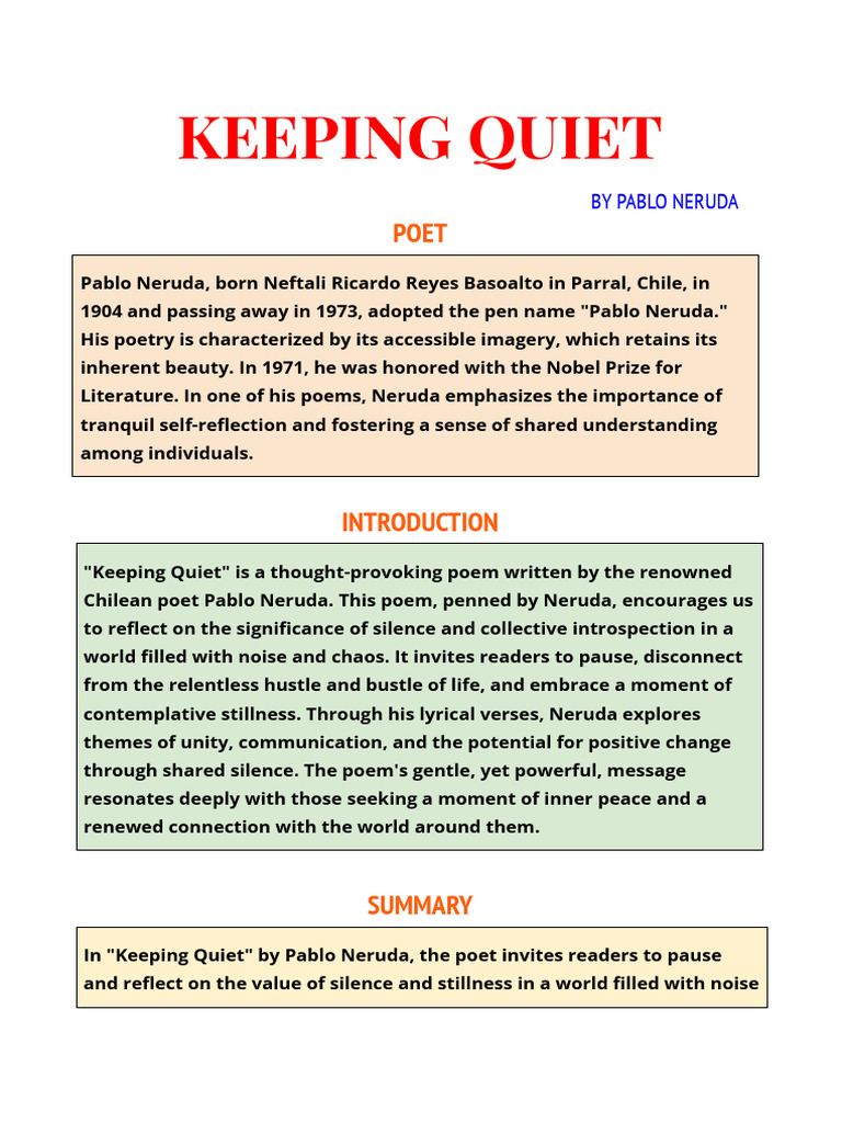 c12 Poem Keeping Quiet | PDF
