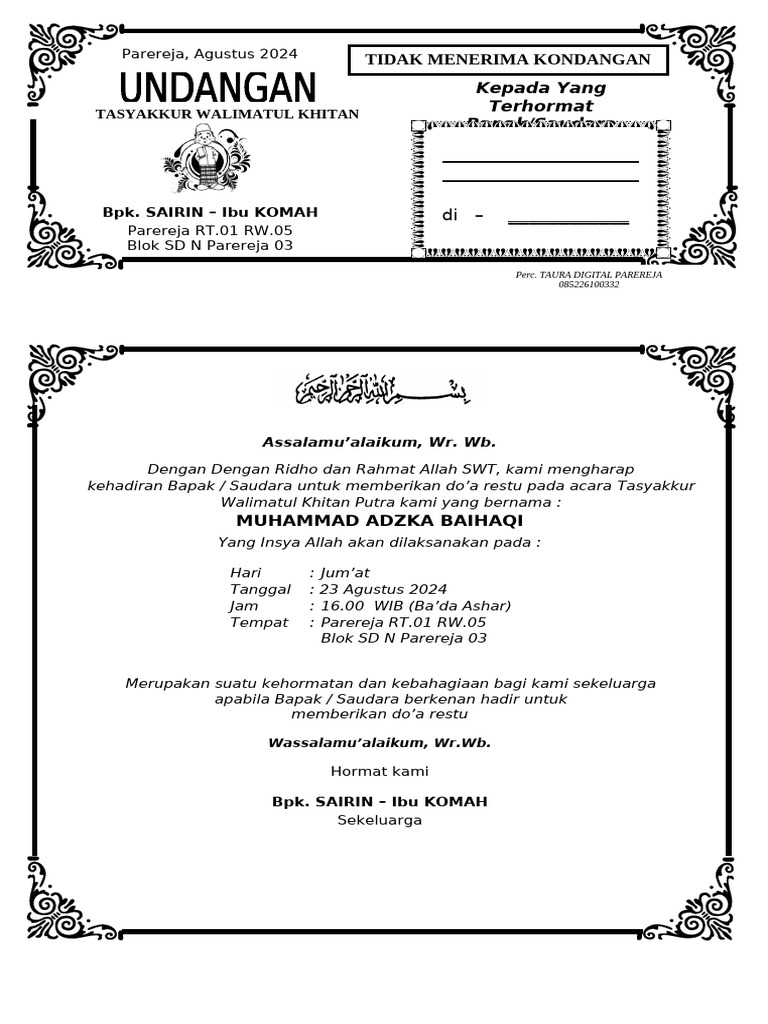 Undangan Khitan Adit | PDF