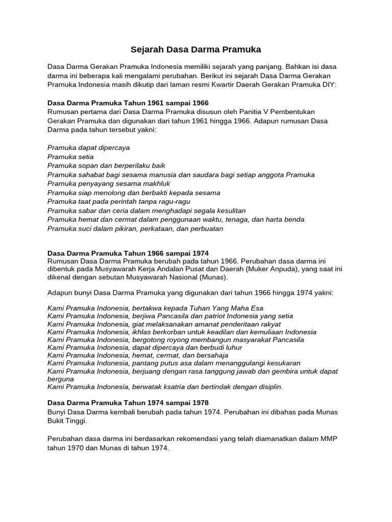 Sejarah Dasa Darma Pramuka | PDF