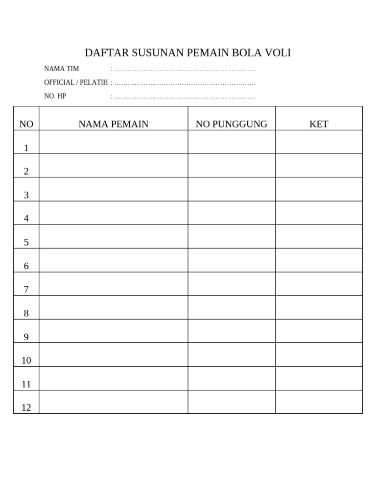 Daftar Susunan Pemain Bola Voli | PDF