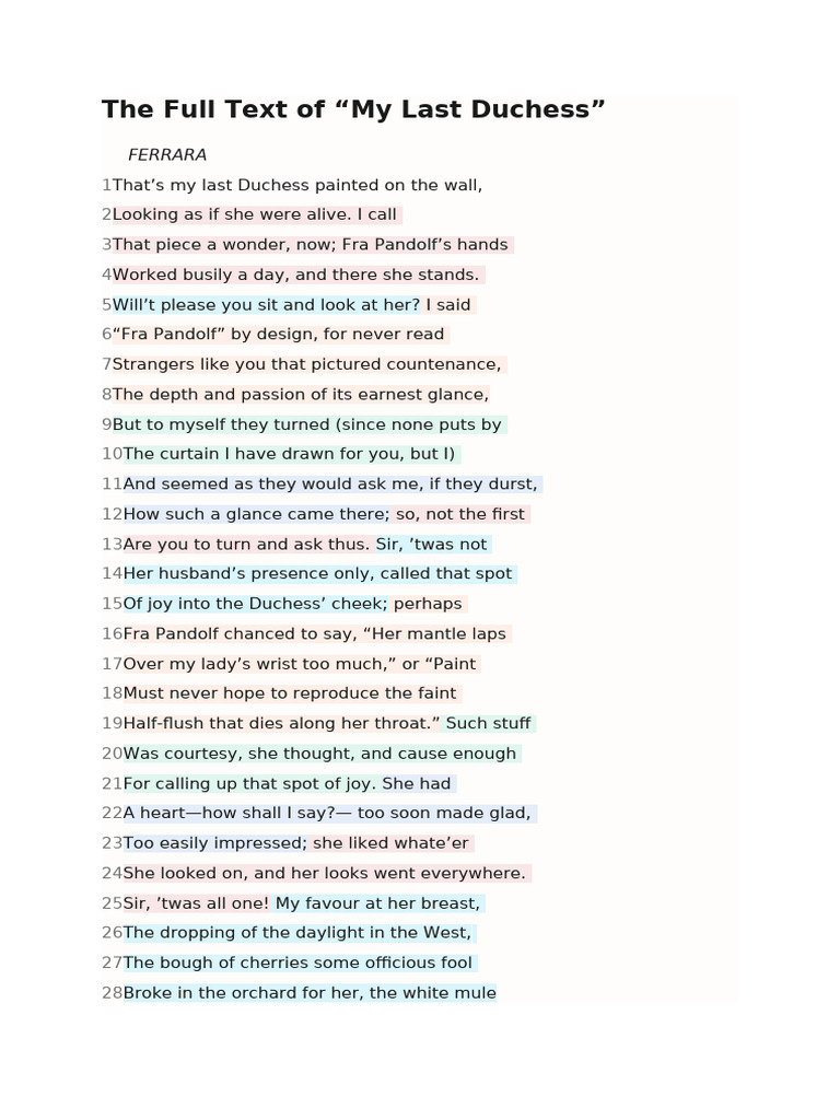 The Full Text of "My Last Duchess" | PDF | Poetry | Classics