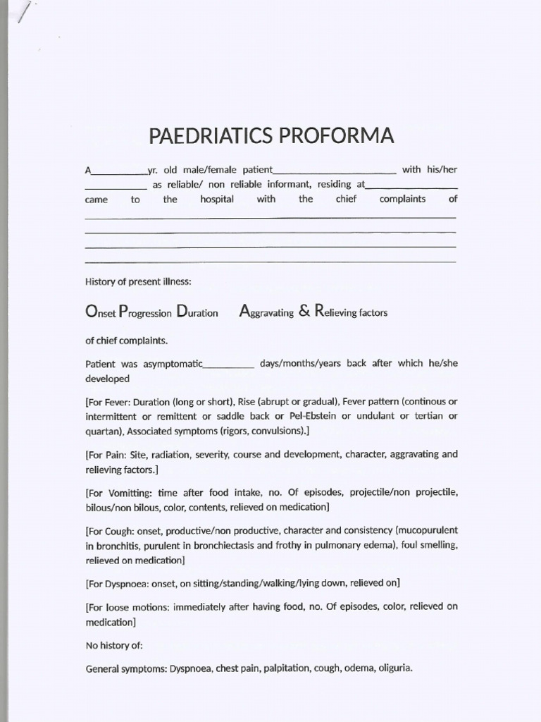 Paediatrics Proforma | PDF