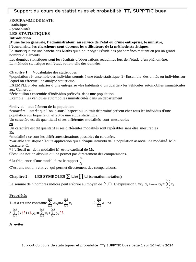 COURS SUPPTIC TT1 20204probabilite Version Francaise | PDF