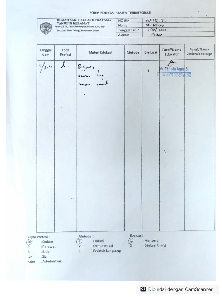 Foto Form Edukasi Pasien Terintegrasi | PDF