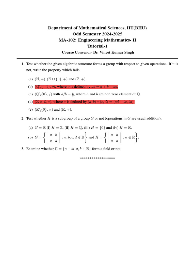 Tutorial Sheets | PDF
