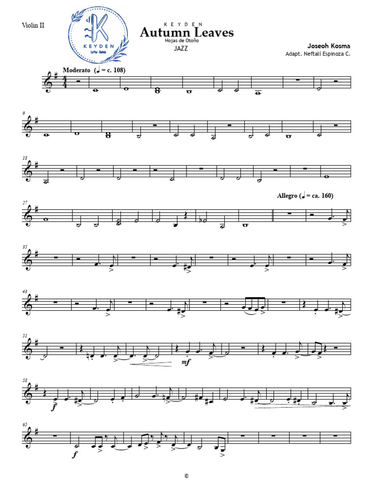 Autumn Leaves - Violin II | PDF | Compositions