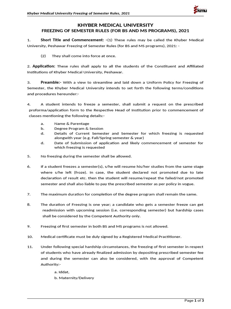 Freezing of Semester Rules 2021 | PDF