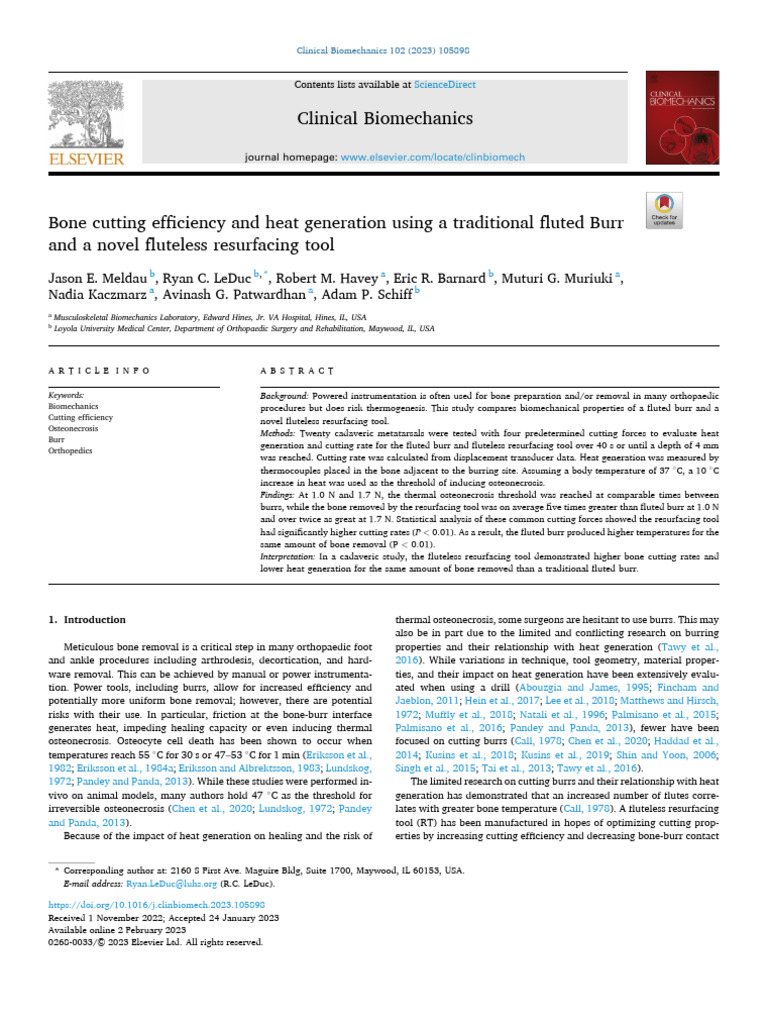 Bone Cutting Efficiency and Heat Generation Using A Traditional Fluted ...