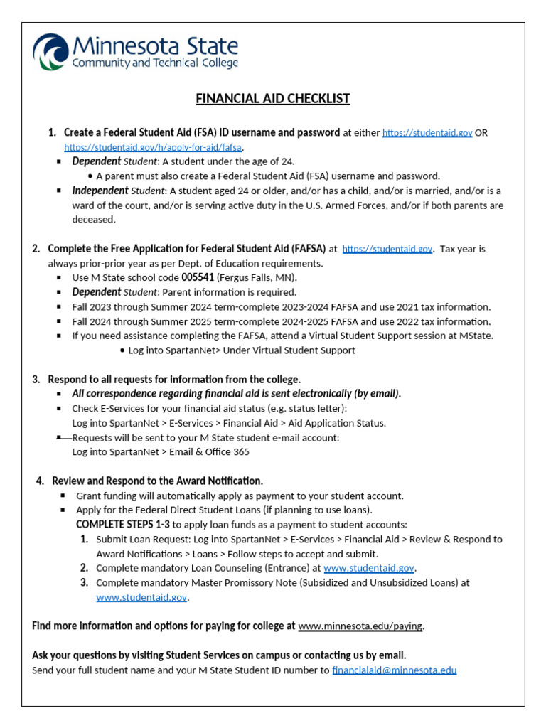Financial Aid Checklist 2023-24 | PDF
