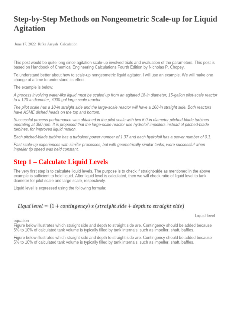 Step-by-Step Methods on Nongeometric Scale-up for Liquid Agitation | PDF