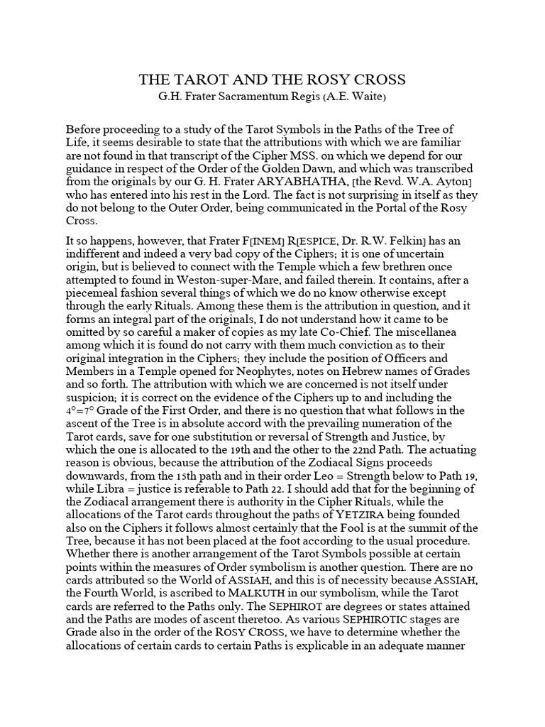 The Tarot and The Rosy Cross | PDF