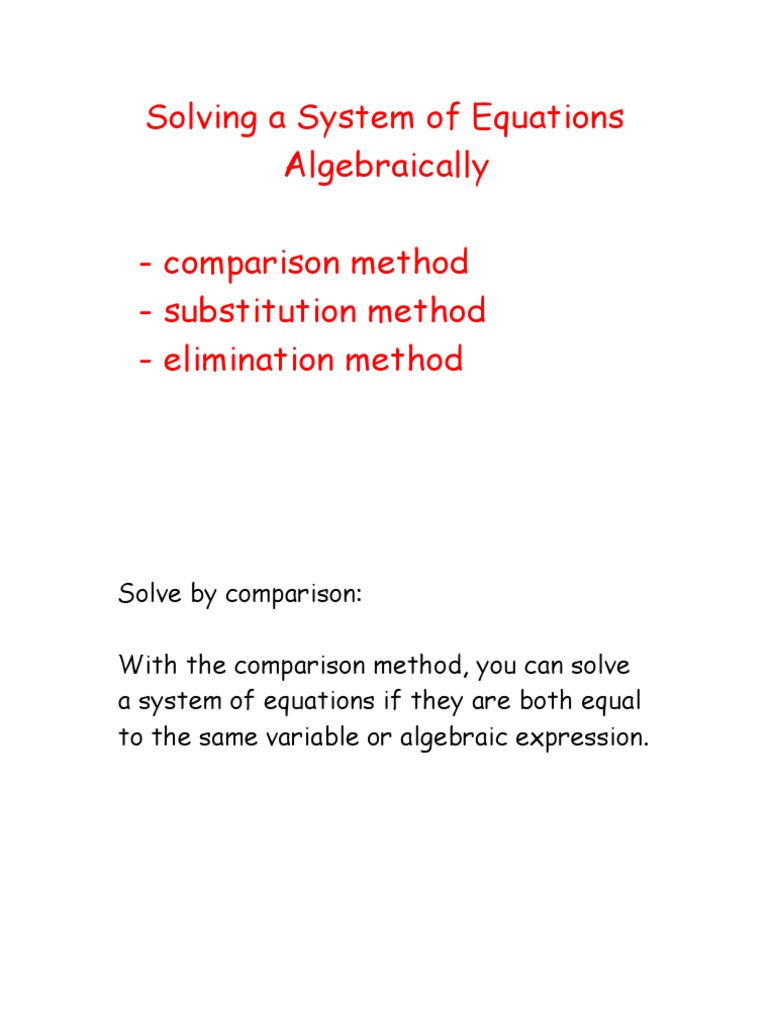 Solving A System of Equations Algebraically - Comparison Method ...