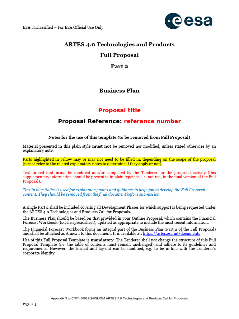 STANDARD Full Proposal Mandatory Template - Part 2 - Business Plan | PDF