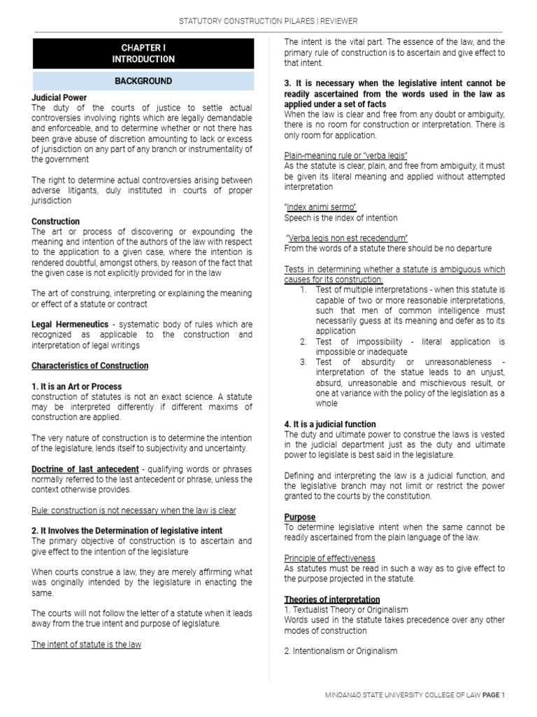 STATCON Reviewer (Pilares) | PDF | Statutory Interpretation | Bill (Law)