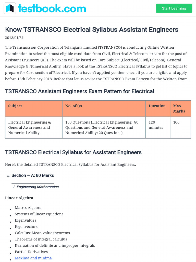 Tstransco Electrical Syllabus | PDF