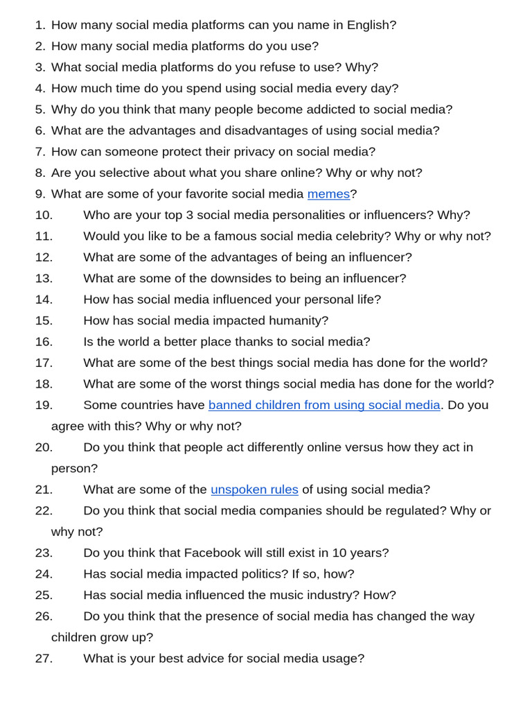 social media conversation questions (1) | PDF