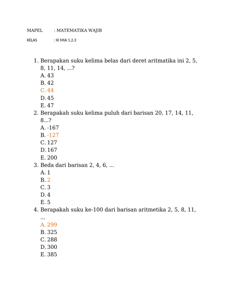 Soal Ujian Matematika Wajib Kelas Xi Semester 2 | PDF