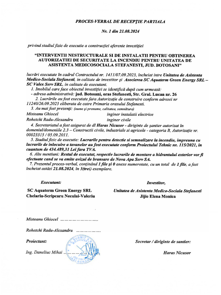 Proces Verbal de Receptie Partiala | PDF