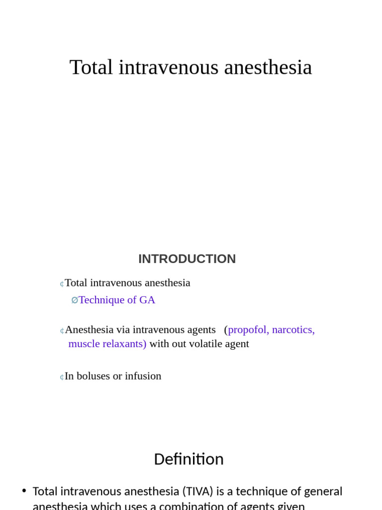 Total Intravenous Anesthesia | PDF