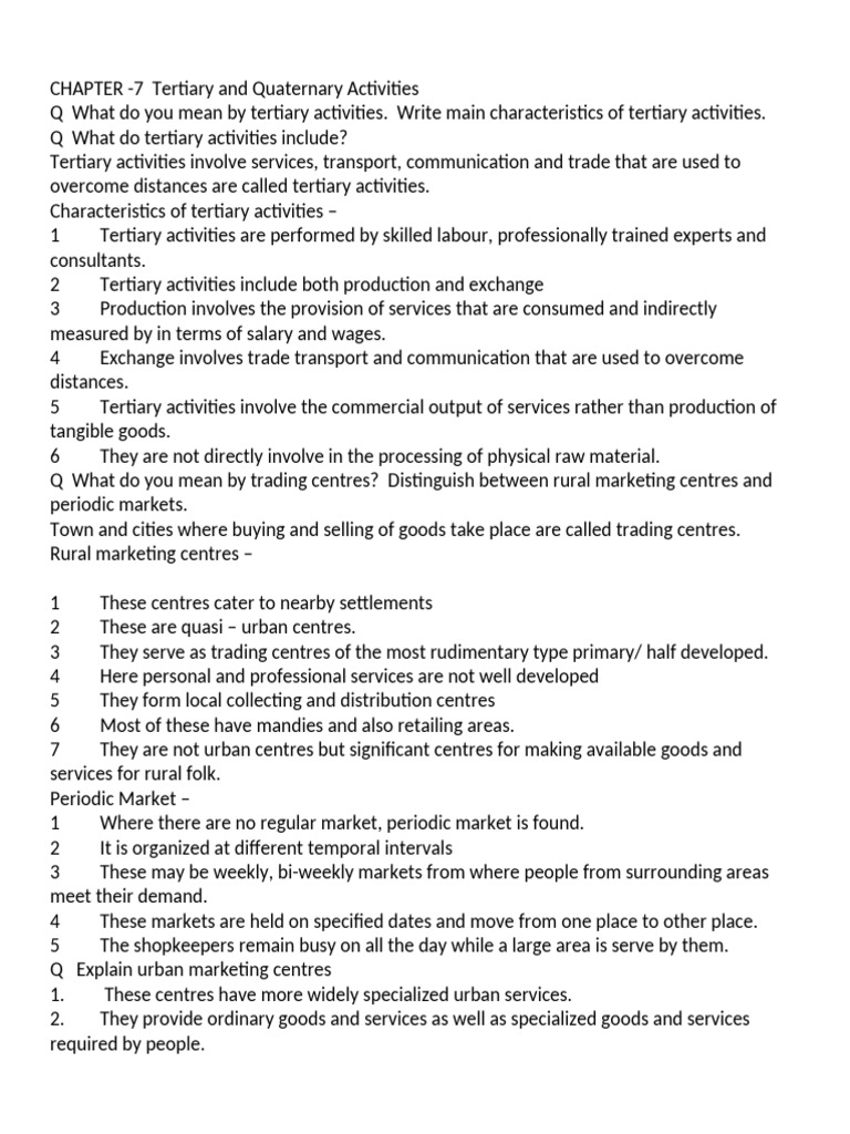 Distinguishing Tertiary Activities in Class 8 | PDF | Outsourcing | Tourism
