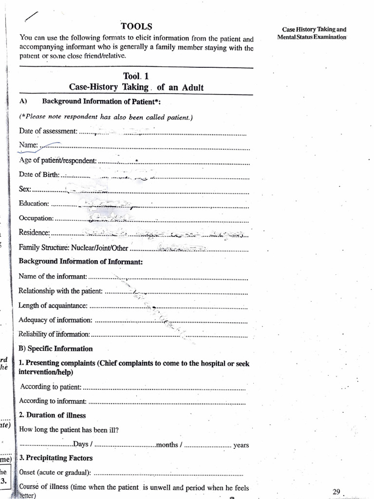 Tools Case History Taking and Mental Status Examination | PDF