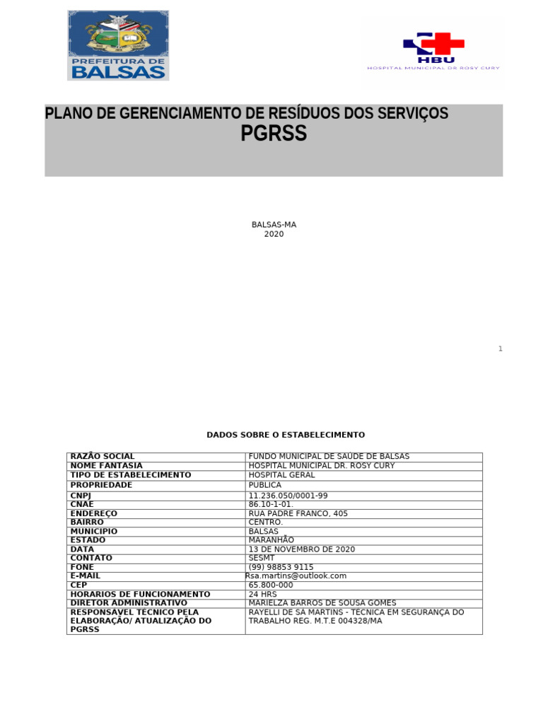 PGRSS Plano de Gerenciamento de Resíduos Dos Serviços - PGRSS 2019.1 ...