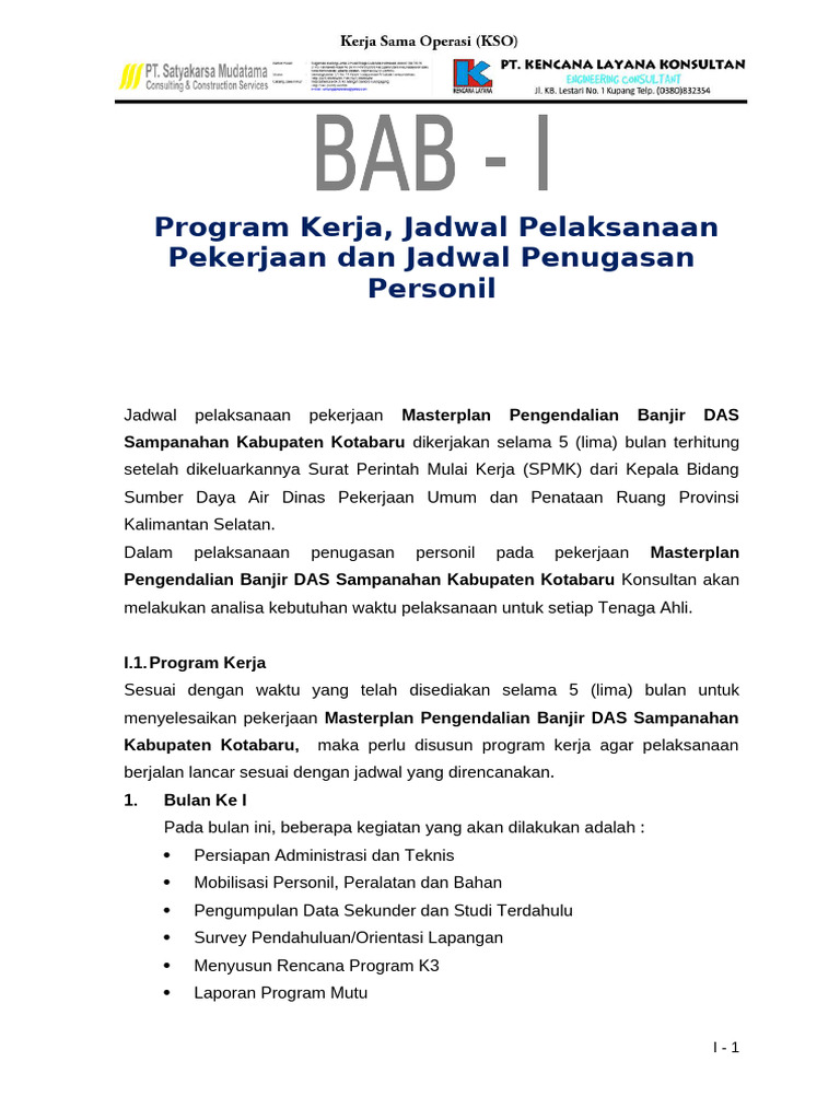 Masterplan Pengendalian Banjir DAS Sampanahan Kab. Kotabaru - BAB I. Program Kerja, Jadwal ...