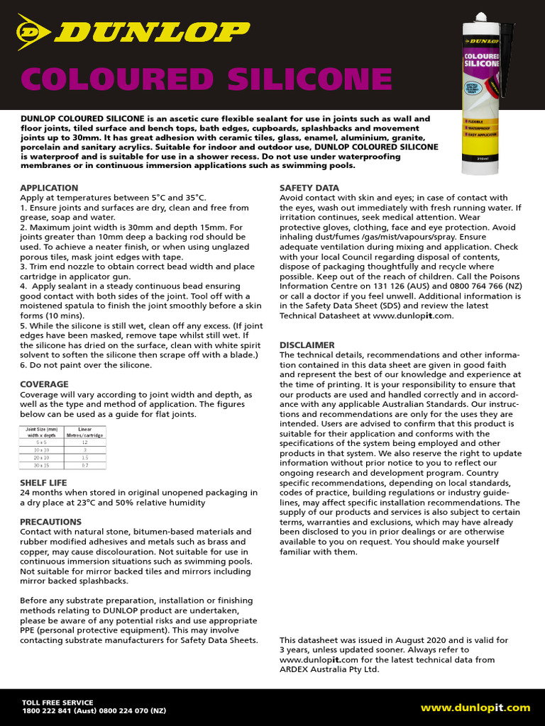Dunlop Coloured Silicone Datasheet | PDF