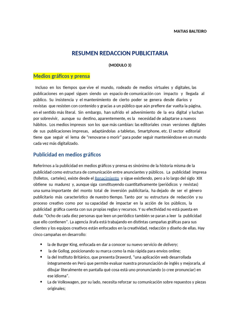 Resumen Modulo 3 Redaccion Publicitaria | PDF
