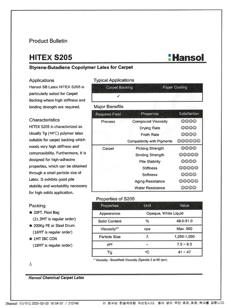 Hansol Chemical SB Latex TDS - S-205 | PDF