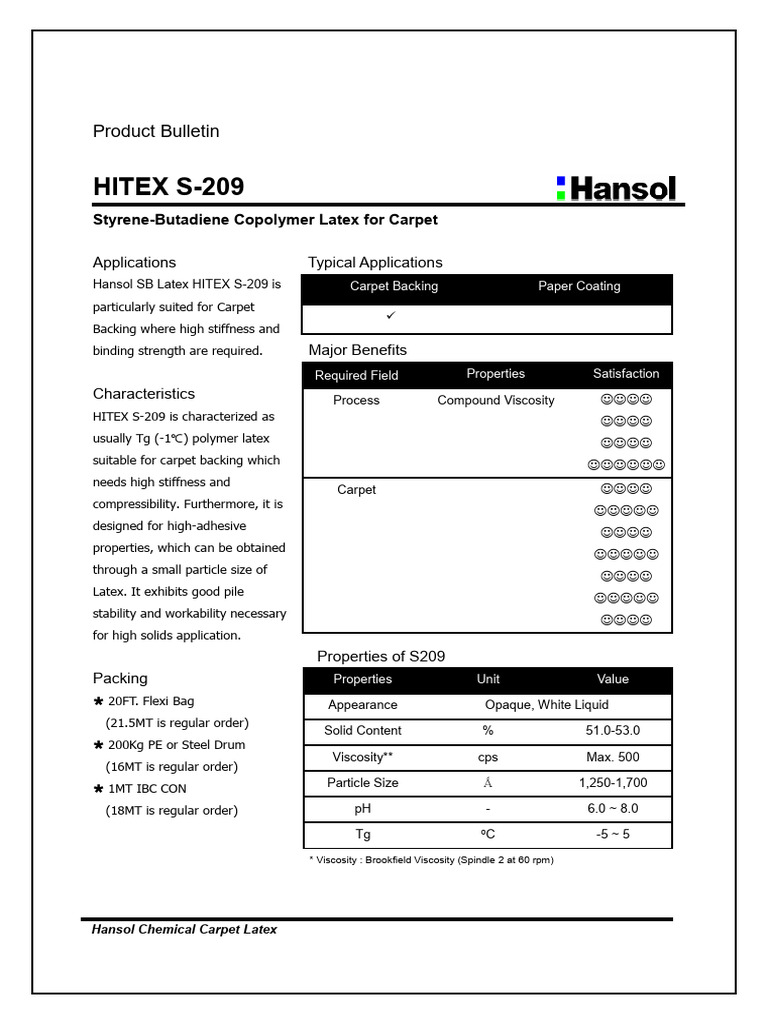 Hansol Chemical SB Latex TDS - S-209 | PDF