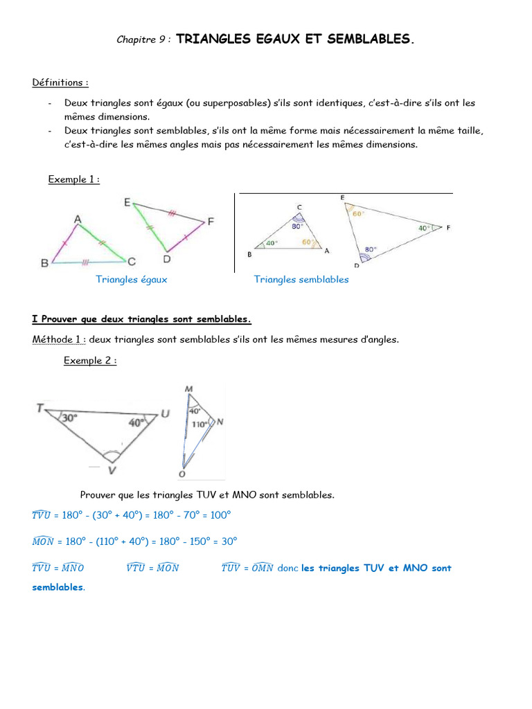 Cours Complet - Triangles Semblables | PDF