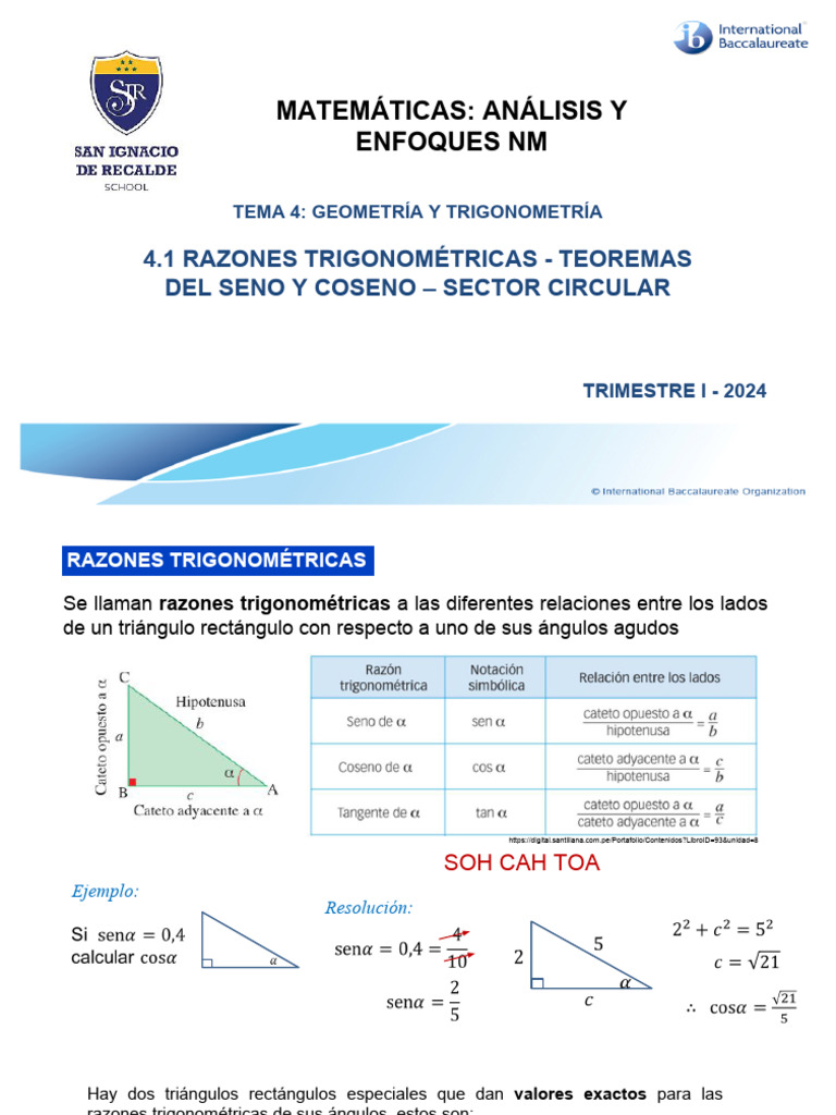 PPT 4.1 Razones trigonométricas-Teoremas del Seno y Coseno_Sector circular_2023 | PDF