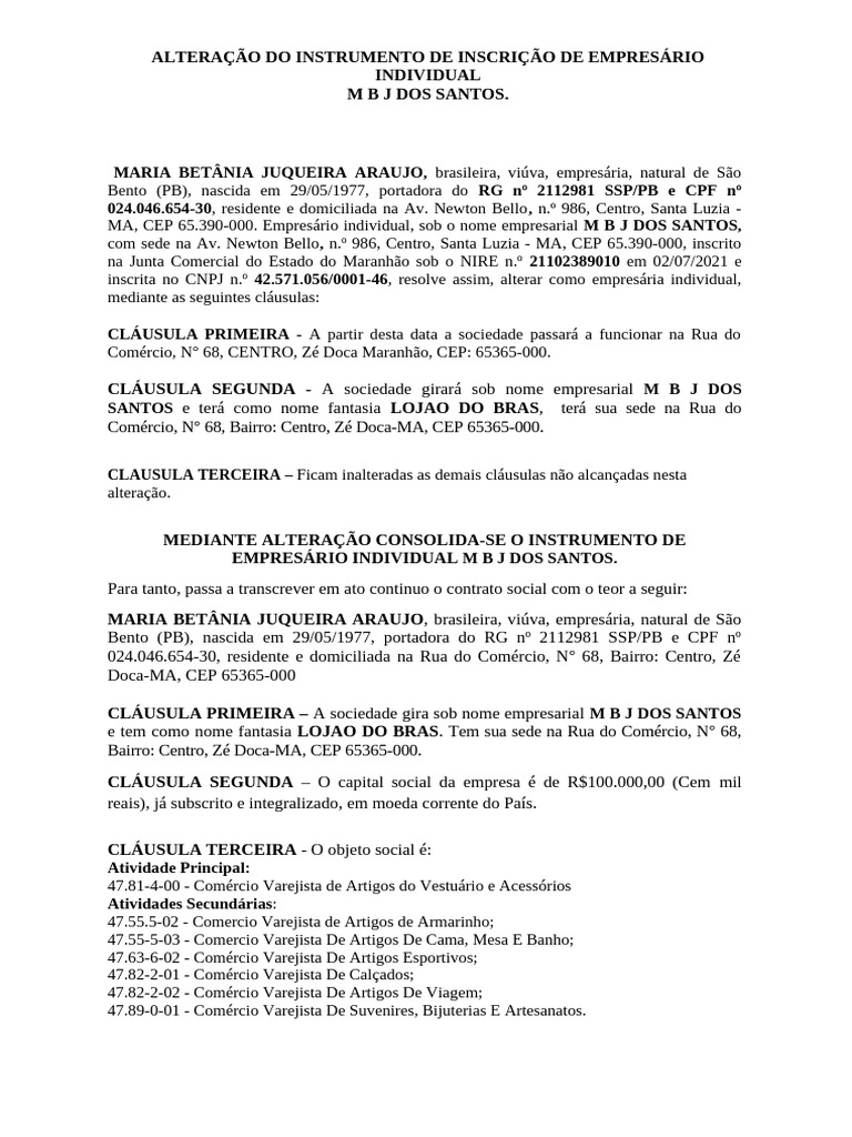 Alteração de Inscrição Empresarial em MA | PDF | Business | Economias