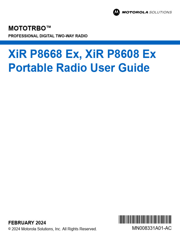 MN008331A01-AC Multilingual MOTOTRBO XiR P8668 Ex XiR P8608 Ex Portable ...